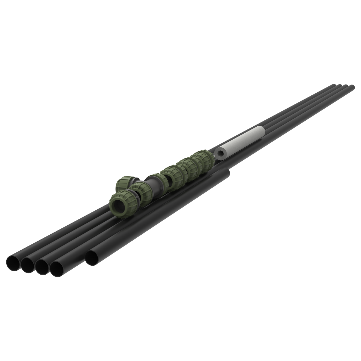 Tryksivestrenge med spændfittings og geotekstil til 5PE systemer